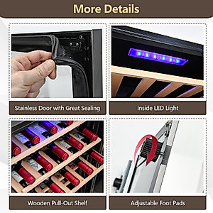 KOTEK 33 Bottle Wine Fridge, Freestanding or Under Counter Wine Cellar w/Wooden Removable Shelves for Red, White & Champagne, 41-64.5°F Digital Temperature Control, Wine Cooler Refrigerator for Home