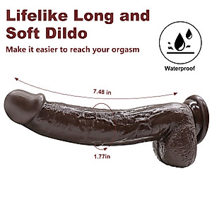 9.25 Inch Realistic Silicone Anal Dildo Adult Sex Toys for Women, G Spot Stimulator with Strong Suction Cup for Hands-Free Play, Body-Safe Material Curved Shaft and Balls Lifelike Flexible (brown)