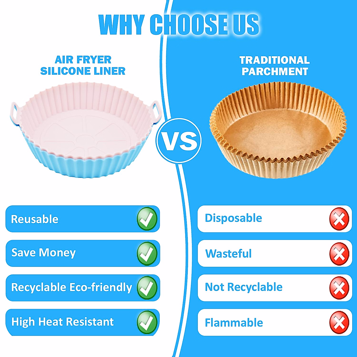 Air Fryer Silicone Pot, 2 Pack Reusable Silicone Air Fryer Liners, Air Fryer Accessories, Replacement for Disposable Parchment Paper Liner Fit 3.5-7Qt