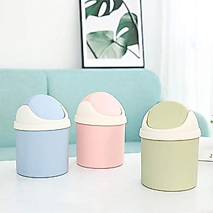 Desktop Mini Waste Can with Swing Lid, Stylish Lace Polka Dot Table Trash Bin Table Waste Paper Basket Round Small Trash Can for Office Bathroom Children Bedroom, Green