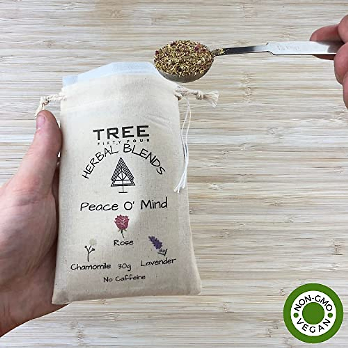 Peace O' Mind Herbal Blend - Chamomile, Red Rose Petals, Lavender | Natural Caffeine Free Tea & Smoke Blend by Tree Fifty Four | 30 Cups