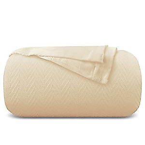 Comfortica Classics 100% Organic Cotton Super-Soft and Breathable Bed/Throw Blanket Herringbone Design - Queen, Ivory