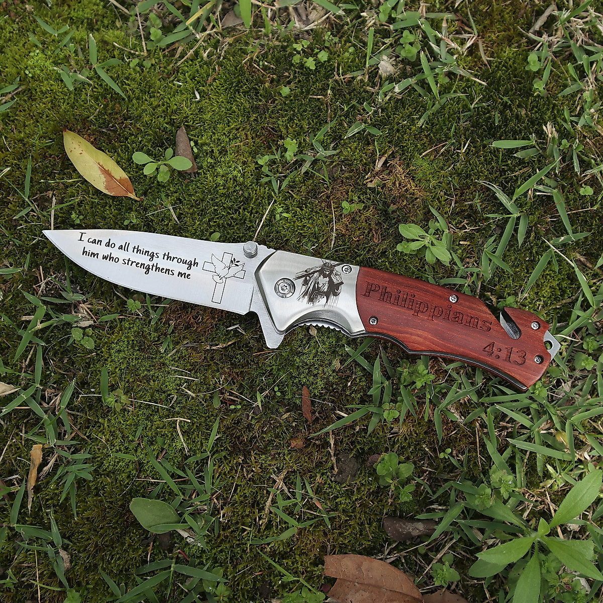 ZJFHTD Religous Christian Stuff Baptism Scripture Pocket Knive,Catholic Jesus Cross Dove Bible Verse Salvation Holy Communion Confirmation Grace Gifts for Men