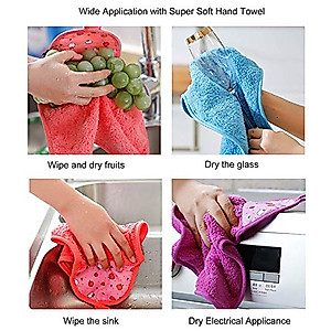 PINOWU [6 Pack] Super Soft Hanging Hand Towel for Kitchen and Bathroom, Ultra Absorbent Thick Coral Velvet Hand Towels Washcloth with Hanging Loop, Fast Drying Microfiber Towel 12”x16”