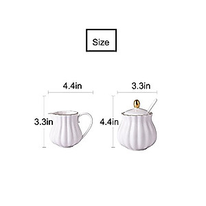 CHOOLD Elegant Flower Design Ceramic Sugar and Creamer Set with Lid Spoon Creamer Serving Set Coffee Serving Set Wedding Gift 7.5oz
