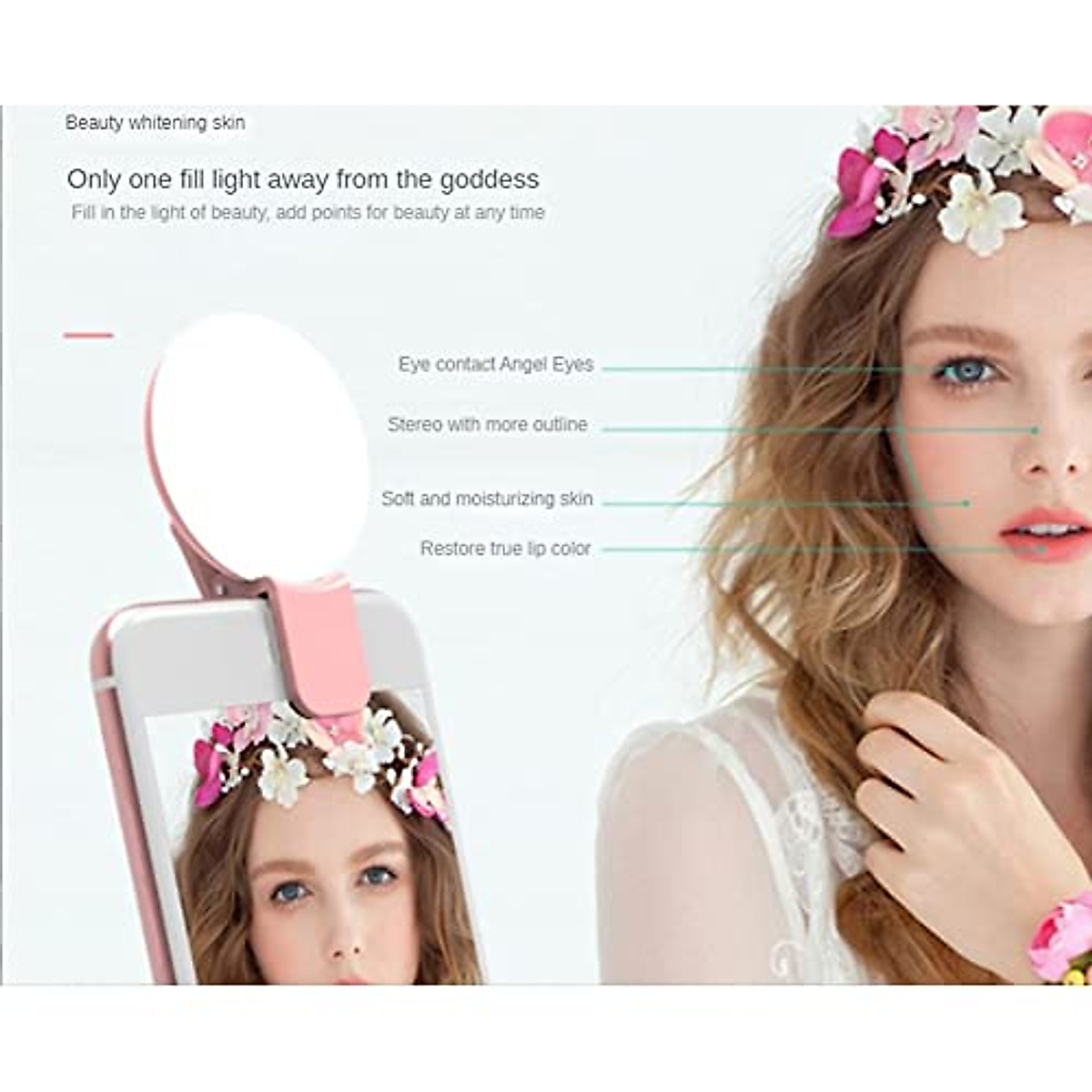 Zxsdjksd Mobile Phone Fill Flash Lens Light Lamp Clip Three Stop Dimming Mini Durable Practical 10 LED Selfie Ring Beauty,Pink