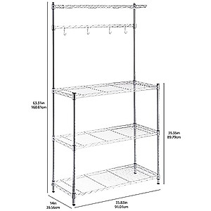 Amazon Basics 3 Tier Kitchen Storage Baker's Rack With Removeable Top, Wood/Chrome, 14" D x 36" W x 63.4" H