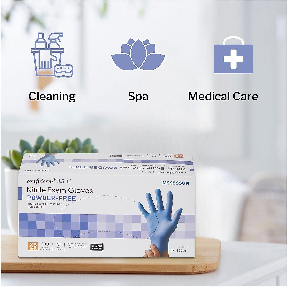 McKesson Confiderm 3.5C Nitrile Exam Gloves - Powder-Free, Latex-Free, Ambidextrous, Textured Fingertips, Chemo Tested, Non-Sterile - Blue, Size XS, 200 Count, 10 Boxes, 2000 Total