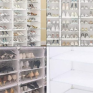 Portable Shoe Rack Organizer,Stackable 72 Pairs DIY Shoe Storage Cabinets Stand,White Plastic Closet Shoe Organizer With Transparent Cover,Dust-proof Shoe Rack Shelf Clear Foldable For Heels Boots