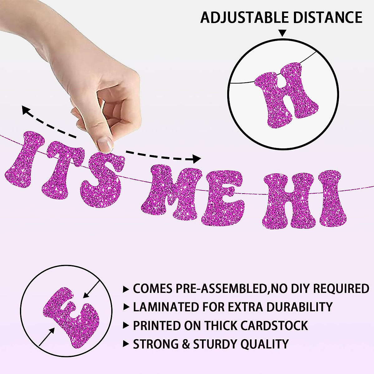 Its Me Hi Im The Birthday Girl Its Me Banner, NO-DIY Glitter Popular Birthday Decorations Banner, Its A Girl Garland for Birthday Party Decorations, Per-strung Hot Pink Girls Birthday Banner