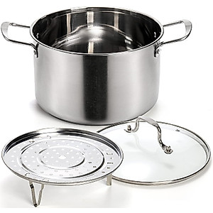 ZENFUN 6 Quart Steamer Pot, 18/10 Stainless Steel Steam Pot, Stock Pot with Glass Lid, Cooking Pot with Lid Suitable for Soups, Stews, Sauce Pot, Induction Pot, Multipots, Pasta Cooker Steamer