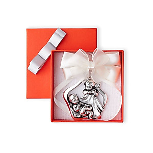 Guardian Angel Catholic Crib Medal with Satin Ribbon. Perfect Baptism Gifts for Babies, Christening Gifts for Babies, Baby Shower and Baby Nursery Wall Decor. (Ivory)