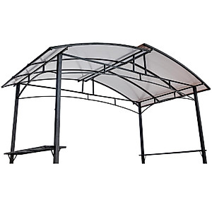 8x5ft Grill Gazebo,Outdoor Patio Canopy, BBQ Gazebo Shelter with Steel Hardtop and Side Shelves,Iron Grill Gazebo Canopy w/Bar Counters for Family Parties Outdoor Activities,UV Protection,Waterproof