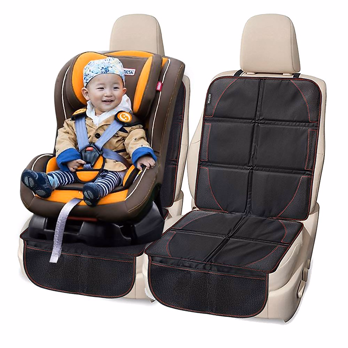 FLR 2 Pcs Car Seat Protector Black Waterproof Universal Foldable Car Seat Cover Protector Dog Mat with Thickest Padding for Child & Baby Cars Seats
