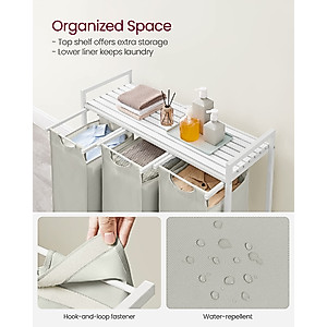 VASAGLE Laundry Hamper, Laundry Basket, Laundry Sorter with 3 Pull-Out and Removable Bags, Shelf, Metal Frame, 3 x 10 Gallons (38L), 36.4 x 13 x 28.4 Inches, White UBLH301W01