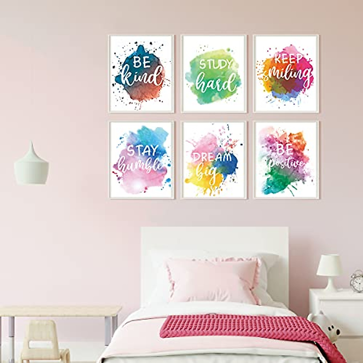 Inspirational Wall Art Motivational Art Prints and Quotes and Sayings Poster Girls Teens Bedroom Decor Sayings Positive Phrase Party Gift for Girls Kids Room Wall Art Decor 6 Pcs, 8x 10in, Unframed