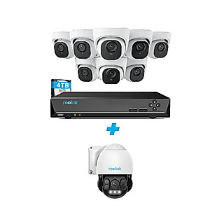 REOLINK 4K PoE Security Camera System, Smart Person/Vehicle Detection Wired Outdoor Indoor PoE Kit with 4TB HDD, RLK16-800D8 Bundle with PTZ Outdoor Camera RLC-823A