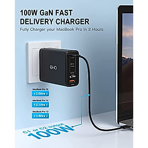 USB C Charger, 100W USB-C Power Adapter, Super Fast Charger for Samsung, GaN III Compact & Foldable Versatile Charger, 3 USB C+1 USB Port Charging Block Compatible with MacBook/iPhone/iPad, UL Listed