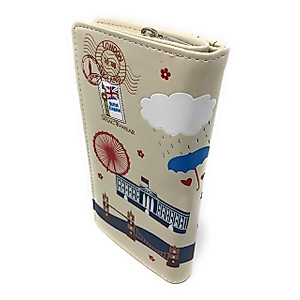 Shag Wear Streets of London England Large Wallet for Women Vegan Faux Leather 7" Beige