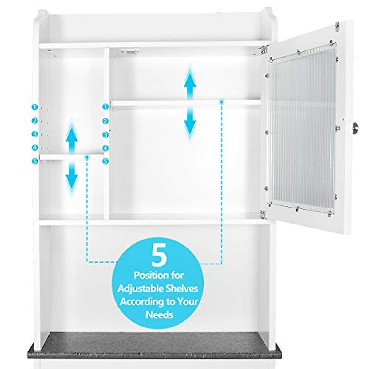 ZenStyle Over The Toilet Storage Cabinet Wood Bathroom Spacesaver Storage Organizer with Adjustable Shelves, Tempered Glass Door and Cubby, Soft White