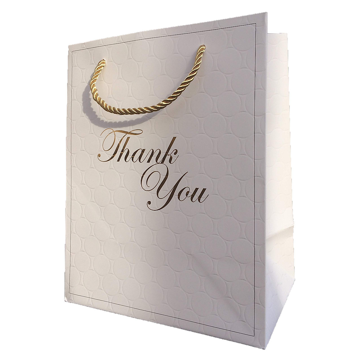 MODEENI White Thank You Gift Bags with Handles 12 Pcs Paper Medium 8x10 Fancy Gold Foil Luxury Event Shopping 8x5x10 Premium Quality Cute Matte Modern Elegant Embossed Birthday Merchandise Clothing Business Wedding