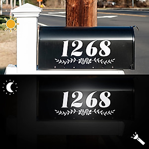 Mailbox Numbers Die Cut Decal Rustic Style Flowers House Number Address Apartment Office Stickers SignFront Door Rainproof Decal Vinyl Lettering Farmhouse Decor Double-sided Mailbox Number 4" Silver