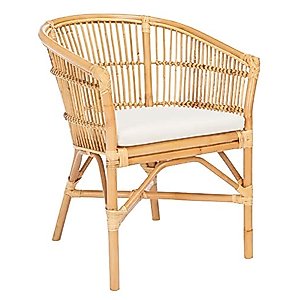 SAFAVIEH Home Collection Olivia Rattan Cushion Accent Chair, Natural/White