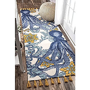 nuLOOM Thomas Paul Printed Flatweave Cotton Giant Octopus Runner Rug, 2' 8" x 6', Multi