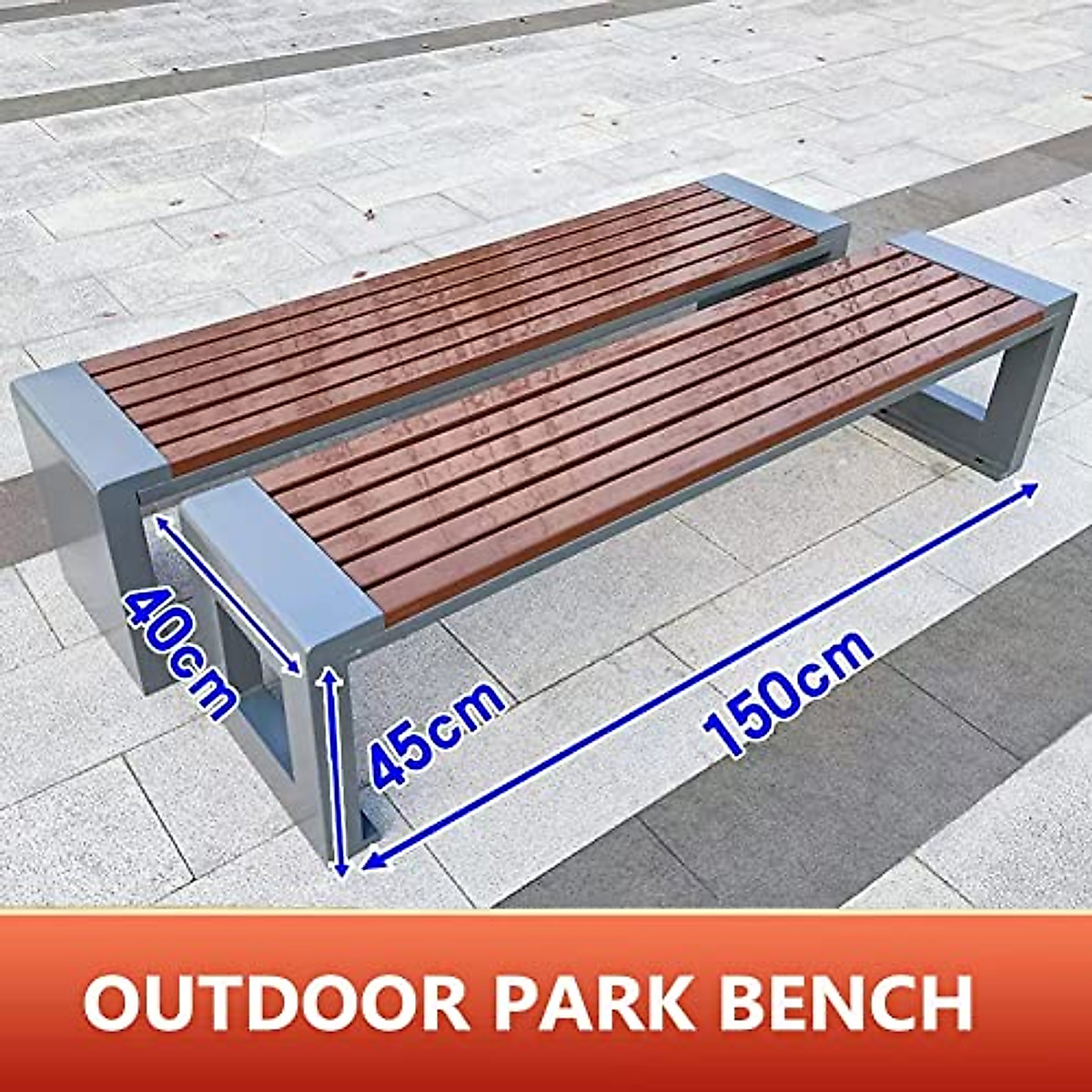 Outdoor Park Backless Bench Patio Seating, Terrace Porch Courtyard Garden Backless Bench, Weatherproof Heavy Bench, 2-6 Seats (Size : 40X45X150CM)