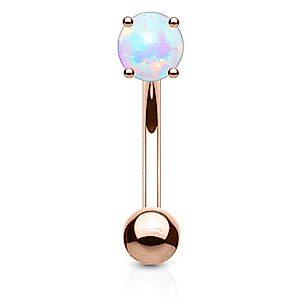 Forbidden Body Jewelry 16g Rose Gold IP Surgical Steel Synthetic White Opal Top Barbell for Daith, Eyebrow and Rook Piercing