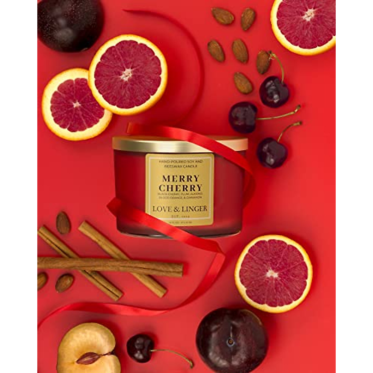 Black Cherry Candle | Holiday Scented Candles | Luxury Soy & Beeswax Candles for Home | 16 oz. Large Jar Candle | Christmas Candles