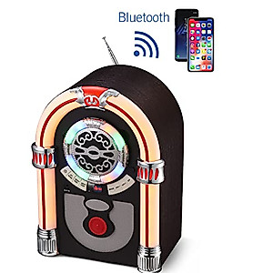 UEME Retro Tabletop Jukebox with Bluetooth, FM Radio, AUX-in Port and Color Changing LED Lights