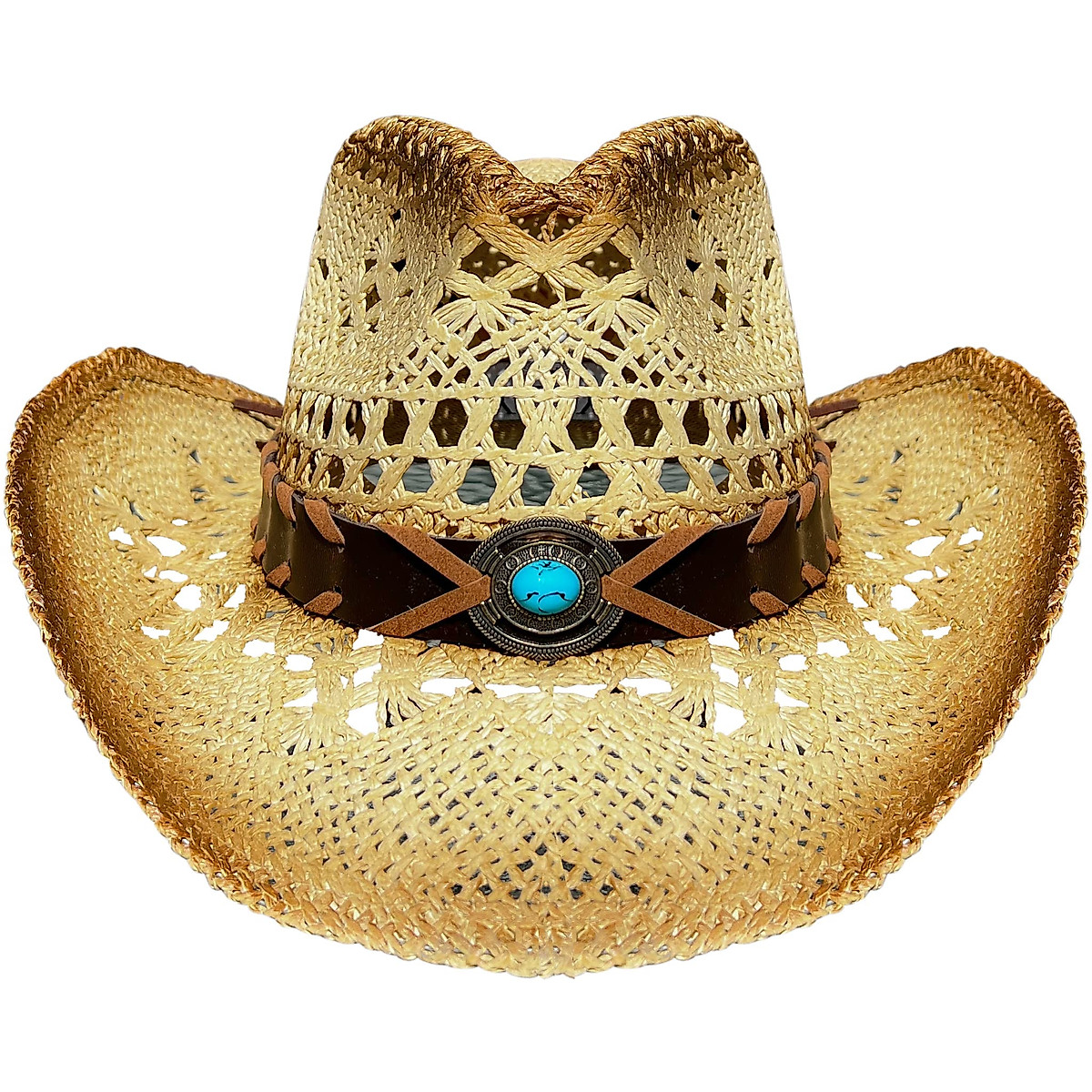 Western Outback Cowboy Hat Men's Women's Style Straw Felt Canvas (Western Blue Bead)