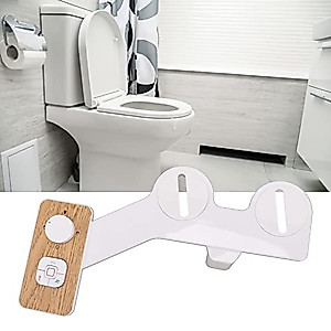 Toilet Bidet Attachment with 7/8 Copper Tpiece, Wood Grain Button, Double Nozzle Bidet Attachment for Sanitary and Feminine Laundry