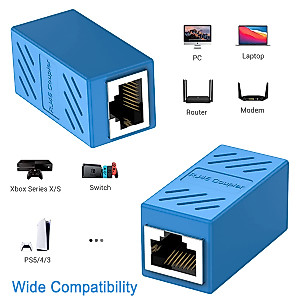 UVOOI Ethernet Coupler Female to Female 2-Pack, 1000Mbps RJ45 Inline Coupler Connector Ethernet Extender Adapter for Cat8, Cat7, Cat6, Cat5 Ethernet Cable