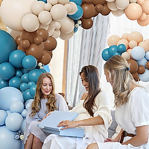 Dusty Blue Brown Balloons Arch Kit, Pastel Blue Blush Sand White Neutral Balloons Garland Kit for Boy Baby Shower Teddy Bear Boho Birthday Party Decorations
