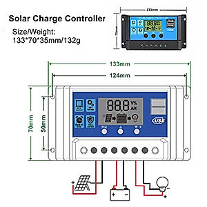 BONATECH 10A 20A 30A Solar Controller Street Light Intelligent System Charge Controller Solar Panel Charger Controller 12V/24V Multi-Function Adjustable LCD Display with Dual USB Port (YJSS10)