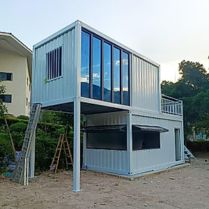 2 Room Customized Container Houses Two-Story Villas Prefab Tiny Homes to Live in for Adults Mini Mobile Home Modular Guest Homes kit casas prefabricadas para Vivir, with Stair Terrace guardrail
