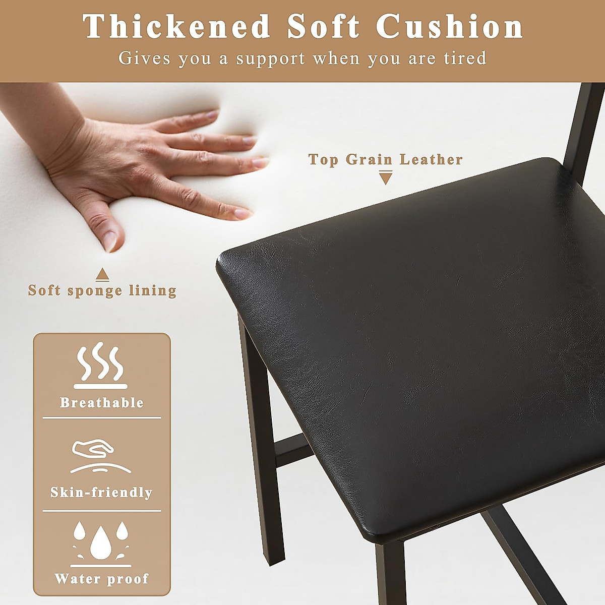 Rovibek 4 Chairs Dining Table Set for 4-8, Modern Space Saving Kitchen Desk, Wooden Industrial Style Farmhouse, 47", Leather Black Brown