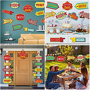 KATUMO Carnival Decorations, 11 Pcs Large Circus Carnival Signs Circus Theme Party Signs Carnival Party Supply Decor Paper Cutouts with Glue Point Dots and 2 Ropes