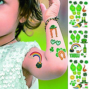 Gnome Tattoos St.Patricks Day Shamrock Temporary Tattoos Stickers 150PCS Waterproof Clover Gnome Fake Tattoos for Kids Adults St.Patrick's Day Body Art Face Neck Decorative Temp Tattoo Stickers Kit