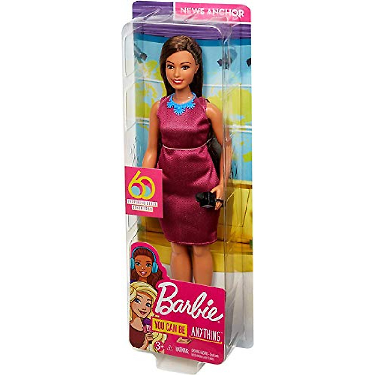 Barbie News Anchor Doll, Brunette Curvy Doll with Microphone, for 3 to 7 Year Olds
