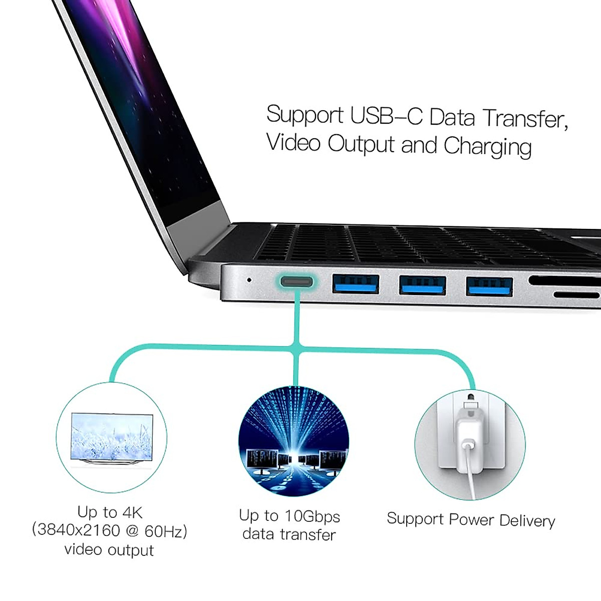 Adapter for MacBook Pro/Air M1 2022/2021/2020, 7 in 2 USB-C Hub with 4K HDMI, Thunderbolt 3(100W PD), USB-C & 2 USB 3.0, SD/TF Card Reader, Type C Dongle for MacBook Pro Air 13" 15" 16" (D)