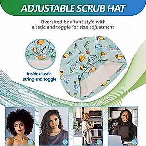 10 Pieces Working Hat with Buttons and Sweatband, Adjustable Bouffant Scrub Caps Women Men Nursing Caps for Nurses (10:5 Printed+5 Solid)