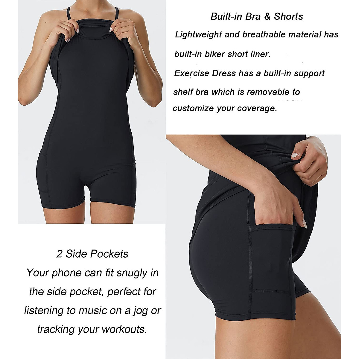 Women's Sleeveless Exercise Tennis Dress with Built-in Bra & Shorts Golf Workout Athletic Dresses Pockets