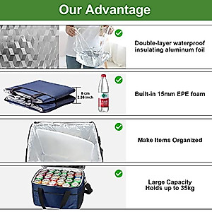 CGBE Collapsible Cooler Bag Insulated Large Lunch Bag Leakproof Thicken Cooler Bag Portable for Camping, Picnic & Beach, Grocery Shopping (48 Can, 37L)