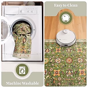 YesRug 2x6 Green Runner Rug, Boho Long Rugs for Hallway Entryway Laundry Room Bathroom Bedroom Kitchen Rugs Non Slip Washable, Vintage Area Rug Soft Low Pile Distressed Floor Carpet