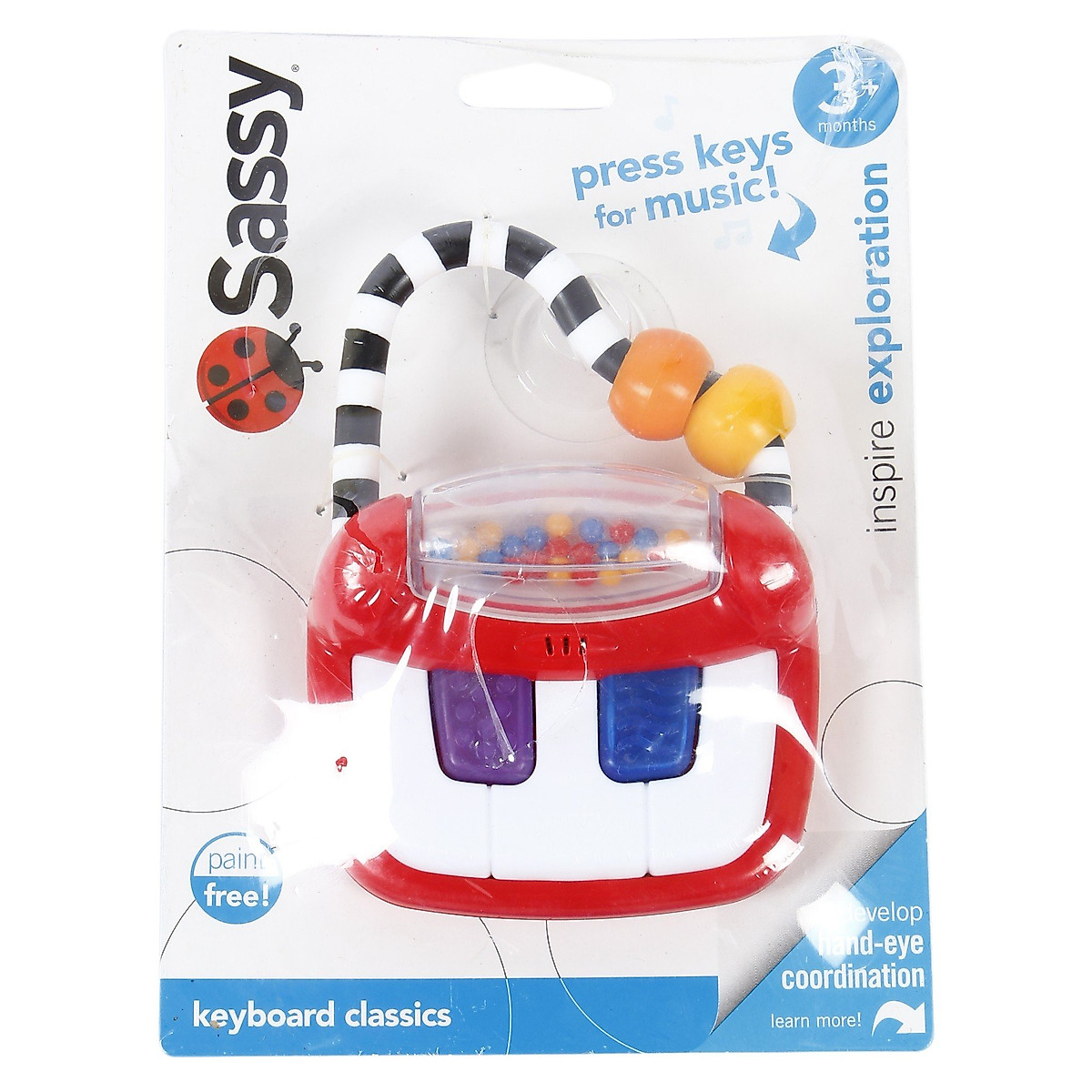 Sassy Keyboard Classics Developmental Toy – 3+ Months Baby-Sized Piano with a Handle for Music On The Go- Batteries Included