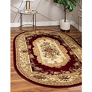 Unique Loom Versailles Collection Traditional Classic Floral Motif Area Rug (3' 3 x 5' 3 Oval, Burgundy/Ivory)