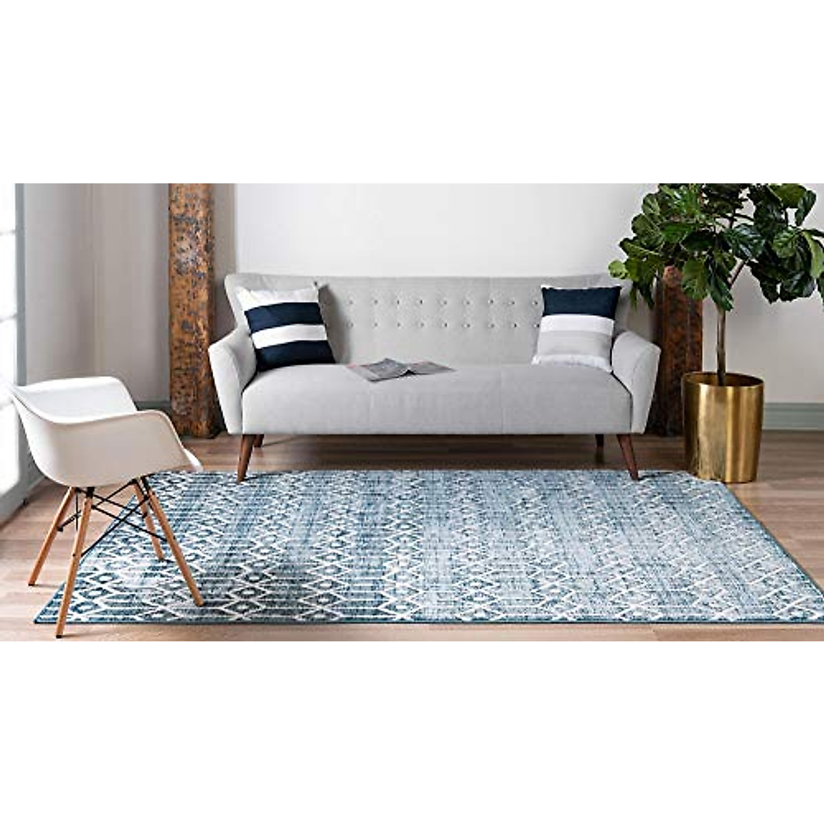 Rugs.com Lattice Trellis Collection Rug – 7' x 10' Blue Low-Pile Rug Perfect for Living Rooms, Large Dining Rooms, Open Floorplans